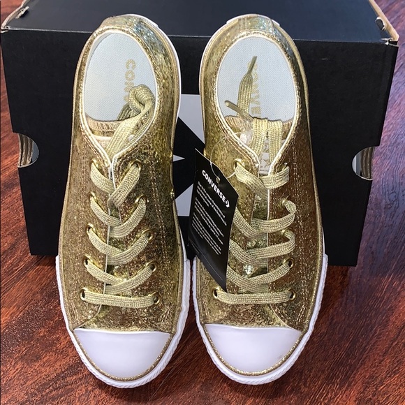 Converse | Shoes | Converse All Star Girls Gold Glitter Shoes New ...